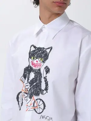 MSGM Graphic Print Long-sleeve Cotton Shirt With Concealed Placket