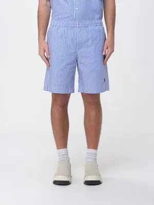 MSGM Striped Cotton Jogging Shorts With Elasticated Waist And Embroidered Logo - Gnawed Blue