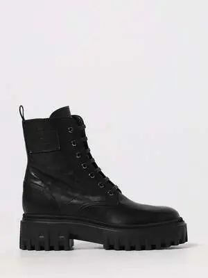 Hogan Smooth Calfskin Combat Boots With Lug Sole - Black