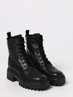 Hogan Smooth Calfskin Combat Boots With Lug Sole