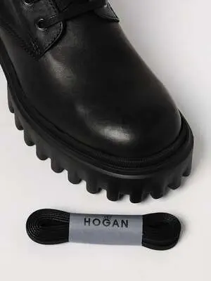 Hogan Smooth Calfskin Combat Boots With Lug Sole