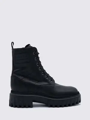 Hogan Smooth Calfskin Combat Boots With Lug Sole - Black