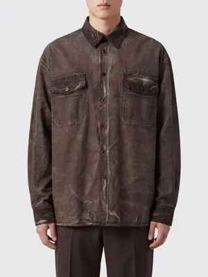 UMA WANG Relaxed Fit Distressed-effect Cotton Shirt With French Collar - Brown