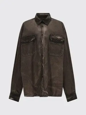 UMA WANG Relaxed Fit Distressed-effect Cotton Shirt With French Collar - Brown