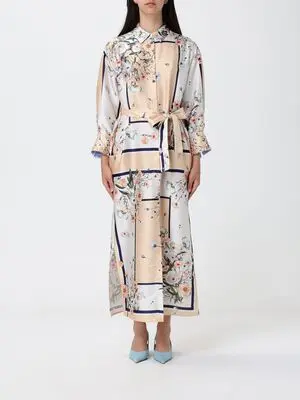 Liu Jo Floral Print Satin Midi Chemisier Dress With Belt - Blue
