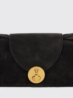 Versace Suede Flap Bag With Gold Tone Clasp - Coffee