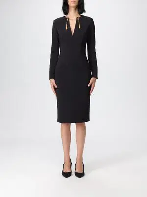 Elisabetta Franchi Long Sleeve V-neck Dress - Black