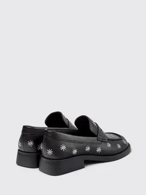 Camper Leather Loafers With Floral Embroidery