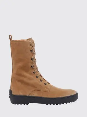 TOD'S Calf-high Suede Combat Boots With Embossed T Timeless Logo And Gommino Sole - Brown