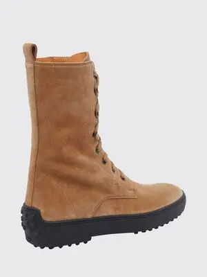 TOD'S Calf-high Suede Combat Boots With Embossed T Timeless Logo And Gommino Sole - Brown