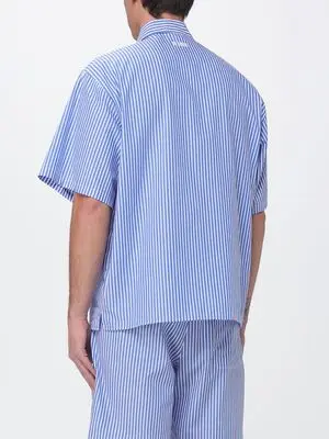 MSGM Striped Short-sleeve Cotton Shirt With Contrast Logo And Point Collar