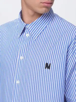 MSGM Striped Short-sleeve Cotton Shirt With Contrast Logo And Point Collar