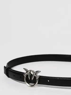 Pinko Leather Belt With Silver Tone Buckle - Black