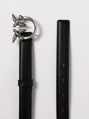 Pinko Leather Belt With Silver Tone Buckle - Black