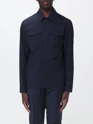 MANUEL RITZ Relaxed Fit Twill Shirt Jacket With Concealed Closure - Blue