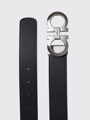 FERRAGAMO Reversible Gancini Buckle Leather Belt - Black