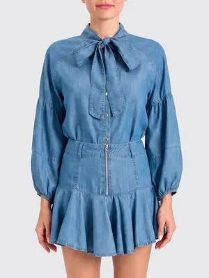 TWINSET Lyocell Shirt With Pussy-bow Collar And Balloon Sleeves - Denim