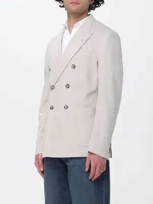 MANUEL RITZ Double-breasted Cotton Blazer With Peak Lapels And Patch Pockets
