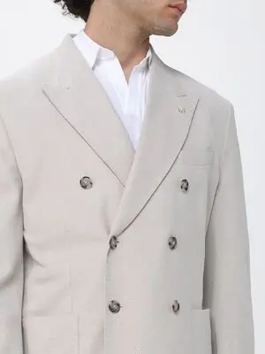 MANUEL RITZ Double-breasted Cotton Blazer With Peak Lapels And Patch Pockets