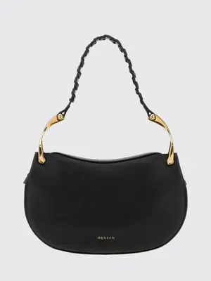 Alexander McQueen Wishbone Calfskin Shoulder Bag With Woven Handle - Black