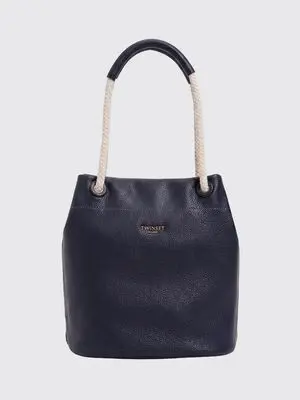 TWINSET Grained Faux Shoulder Bag With Double Handle And Metal Logo - Navy