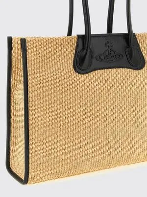 VIVIENNE WESTWOOD Large Raffia Tote Bag With Embossed Orb Logo - Beige