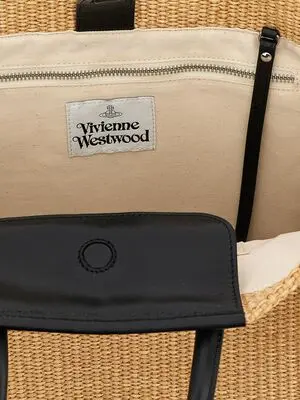 VIVIENNE WESTWOOD Large Raffia Tote Bag With Embossed Orb Logo - Beige
