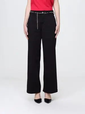 Liu Jo Liu Jo High-Waisted Cropped Stretch Cotton Blend Trousers With Jewelled Belt Black