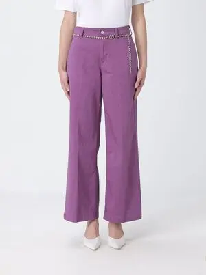 Liu Jo High-waisted Cropped Pants In Cotton Blend With Jeweled Belt - Brown