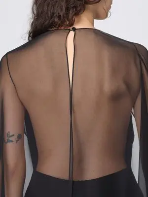 Alberta Ferretti Long Sleeve Satin Evening Gown