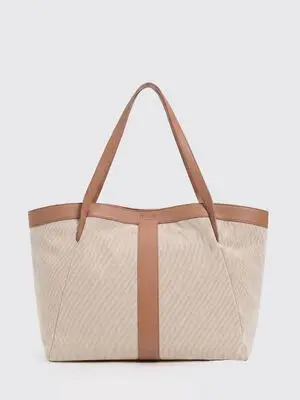 TWINSET Large Flared Tote Bag In Canvas And Leather With Double Handle - Rope