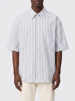 AMI Paris Striped Short-sleeve Cotton Shirt With A Pointed Collar