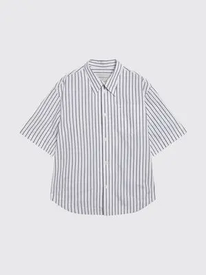 AMI Paris Striped Short-sleeve Cotton Shirt With A Pointed Collar