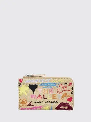 Marc Jacobs The Punk Scribble Leather Wallet With Graphic Print - Beige