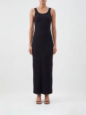 MSGM U-neck Slim Fit Midi Sheath Dress In Viscose - Black
