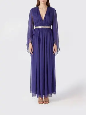 Alberta Ferretti Sleeveless Pleated Silk Long Evening Gown With V-neck - Blue