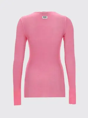 MSGM Slim Fit Long-sleeved Viscose T-shirt With Crew Neck - Pink