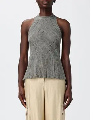 TWINSET Slim Fit Linen-blend Top With Halter Neckline - Olive