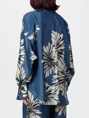 Brunello Cucinelli Silk Shirt With Floral Print - Blue