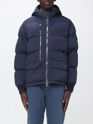 Stone Island Hooded Quilted Nylon Puffer Jacket With Zip Closure - Blue