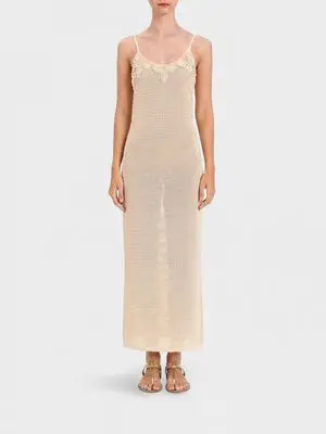 TWINSET Crochet Maxi Dress With Floral Appliqu - Beige
