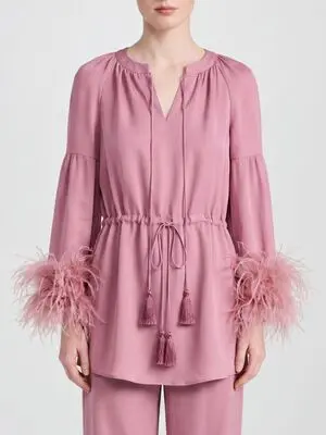 Valentino Garavani Silk Blouse With Feathers - Sand