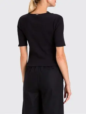 TWINSET Slim Fit Cropped Lace And Cotton Top - Black