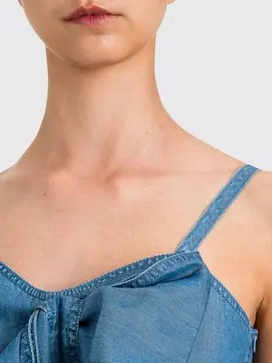 TWINSET Cropped Lyocell Top With Sweetheart Neckline And Bow Detail