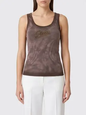 Pinko Stretch Cotton Top With Logo - Brown