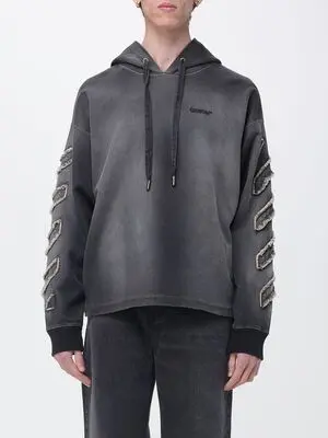 Off-White Oversized Cotton Hoodie With Contrasting Logo - Black