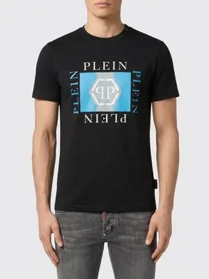Philipp Plein Crewneck Cotton T-shirt With Contrasting Chest Logo - Black