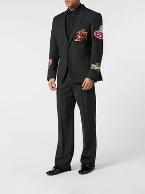 Philipp Plein Pinstripe Wool Single-breasted Blazer With Peak Lapels