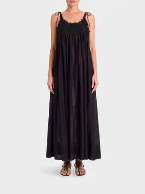 TWINSET A-line Cotton Maxi Dress With Lace Inserts And Embroidery - Black