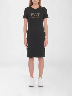 EA7 Stretch Cotton Crewneck T-shirt Dress - Black